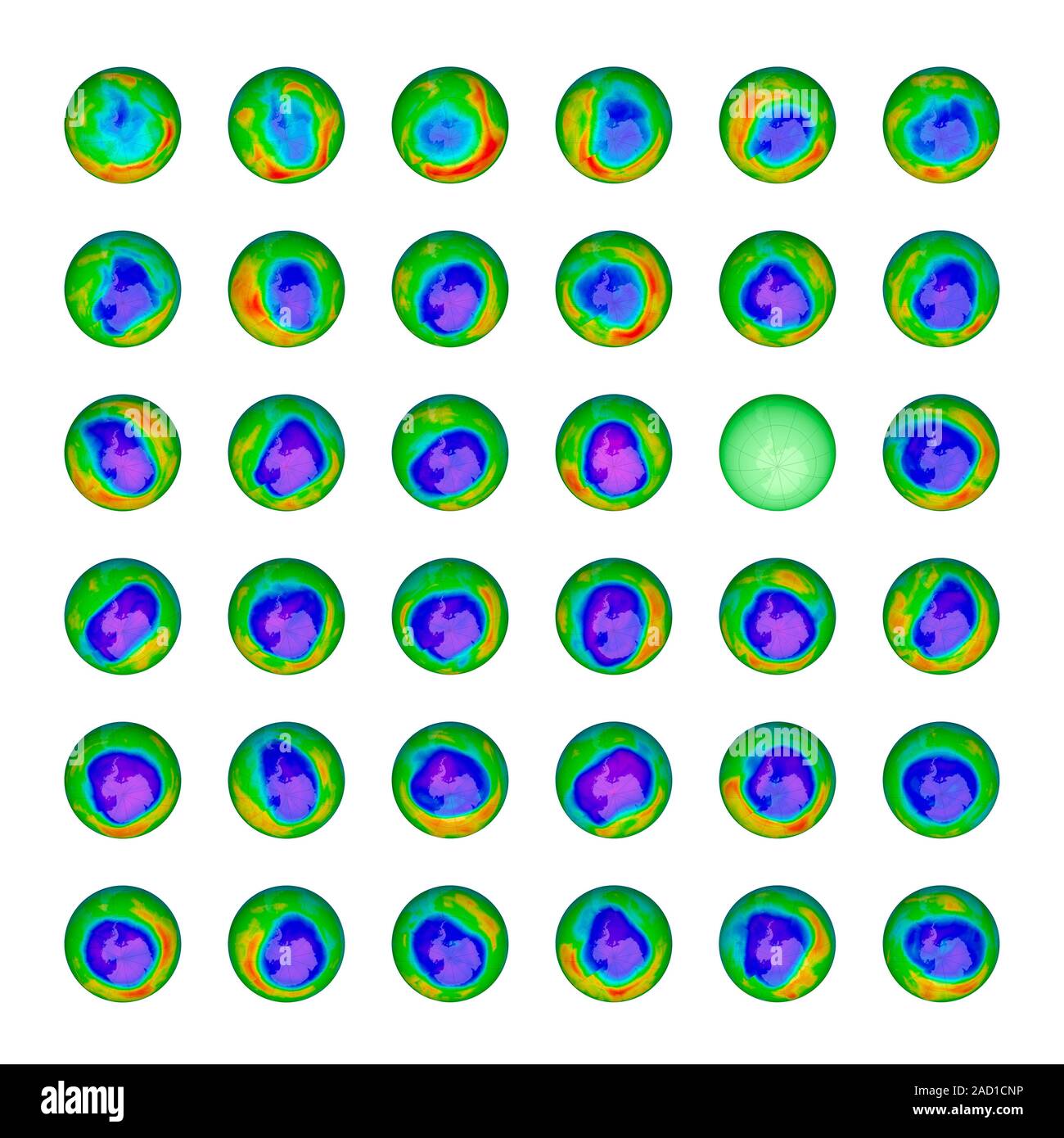 Ozone hole, 1979-2014. Satellite images of the maximum by area ...