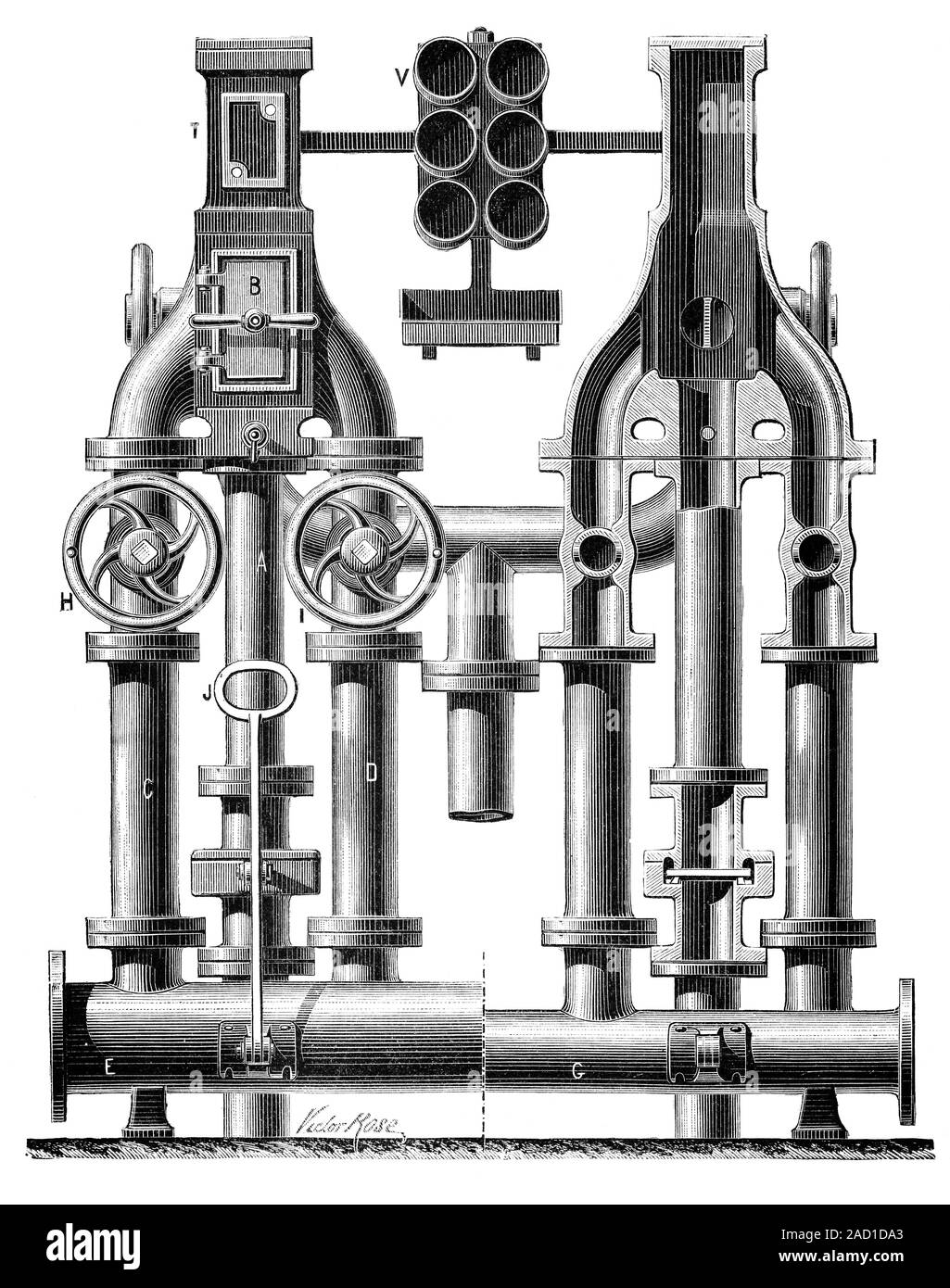 Pneumatic messaging. Historical illustration of a system of tubes used ...