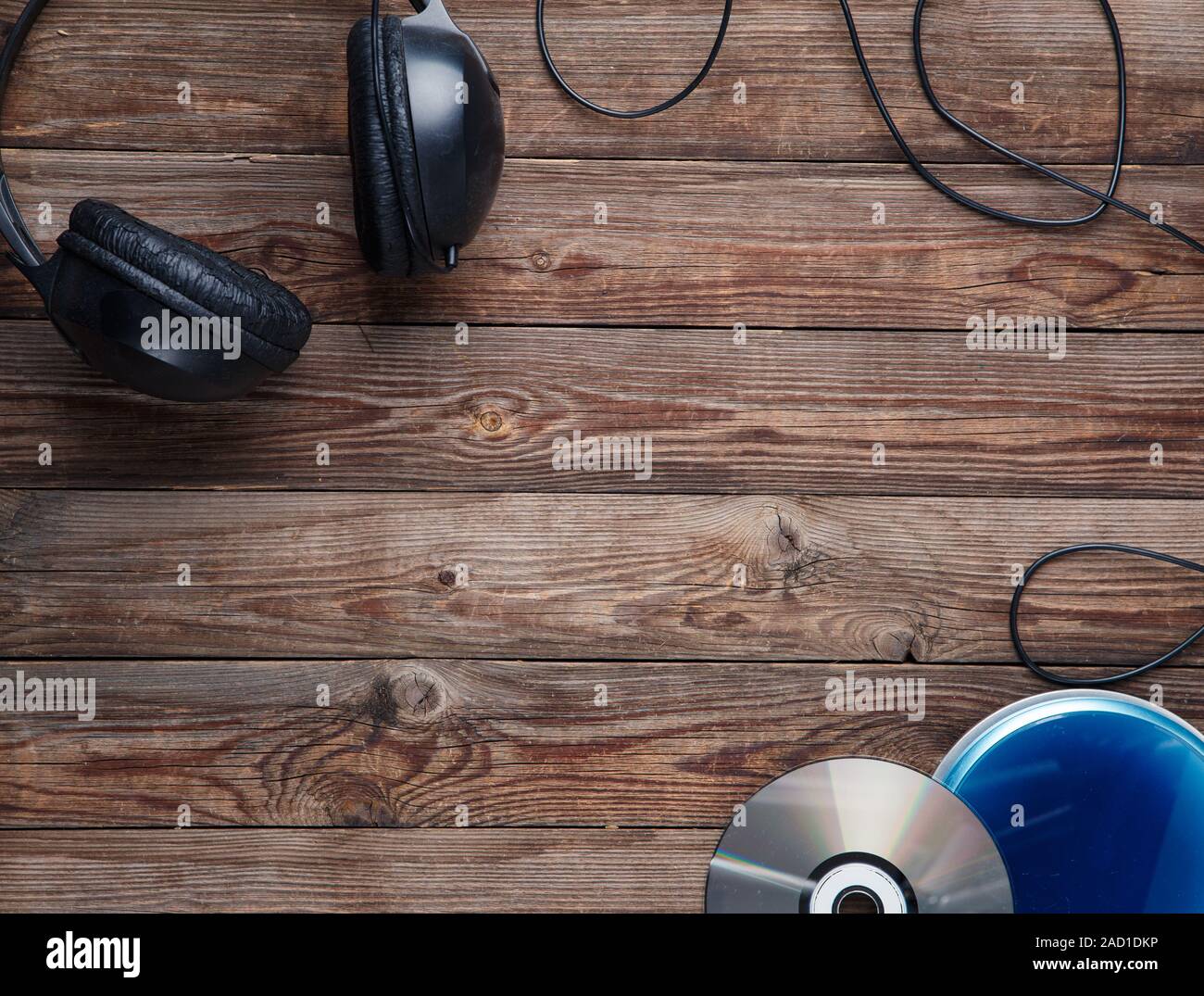 top view of music cd player equipment on wooden desk Stock Photo - Alamy