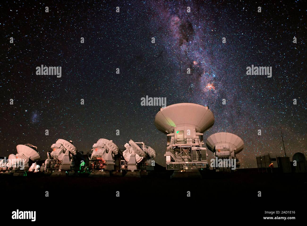 Star trails over ALMA telescopes. View of the Milky Way over the ...