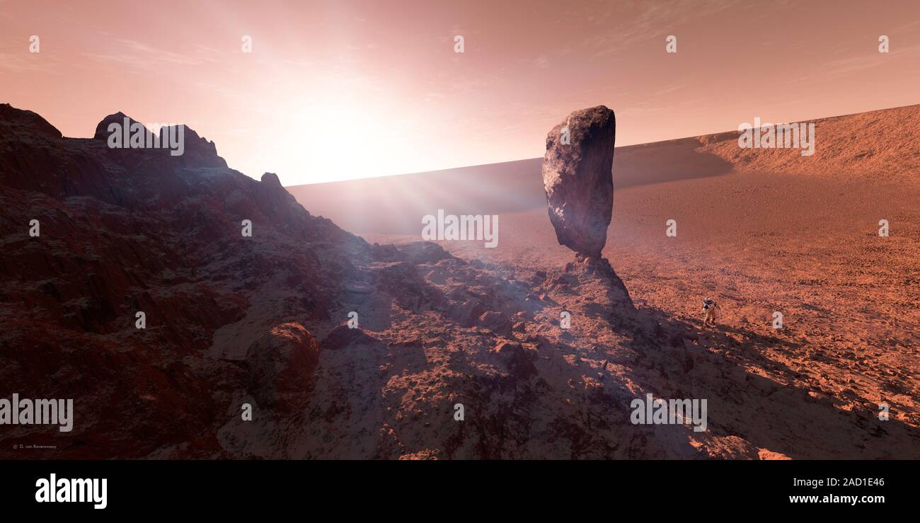 Astronaut on Mars. Computer artwork of an astronaut exploring the ...