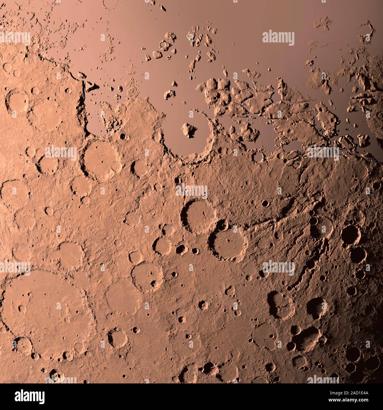 Water on Mars. Artwork of plains and craters on Mars as seen millions ...