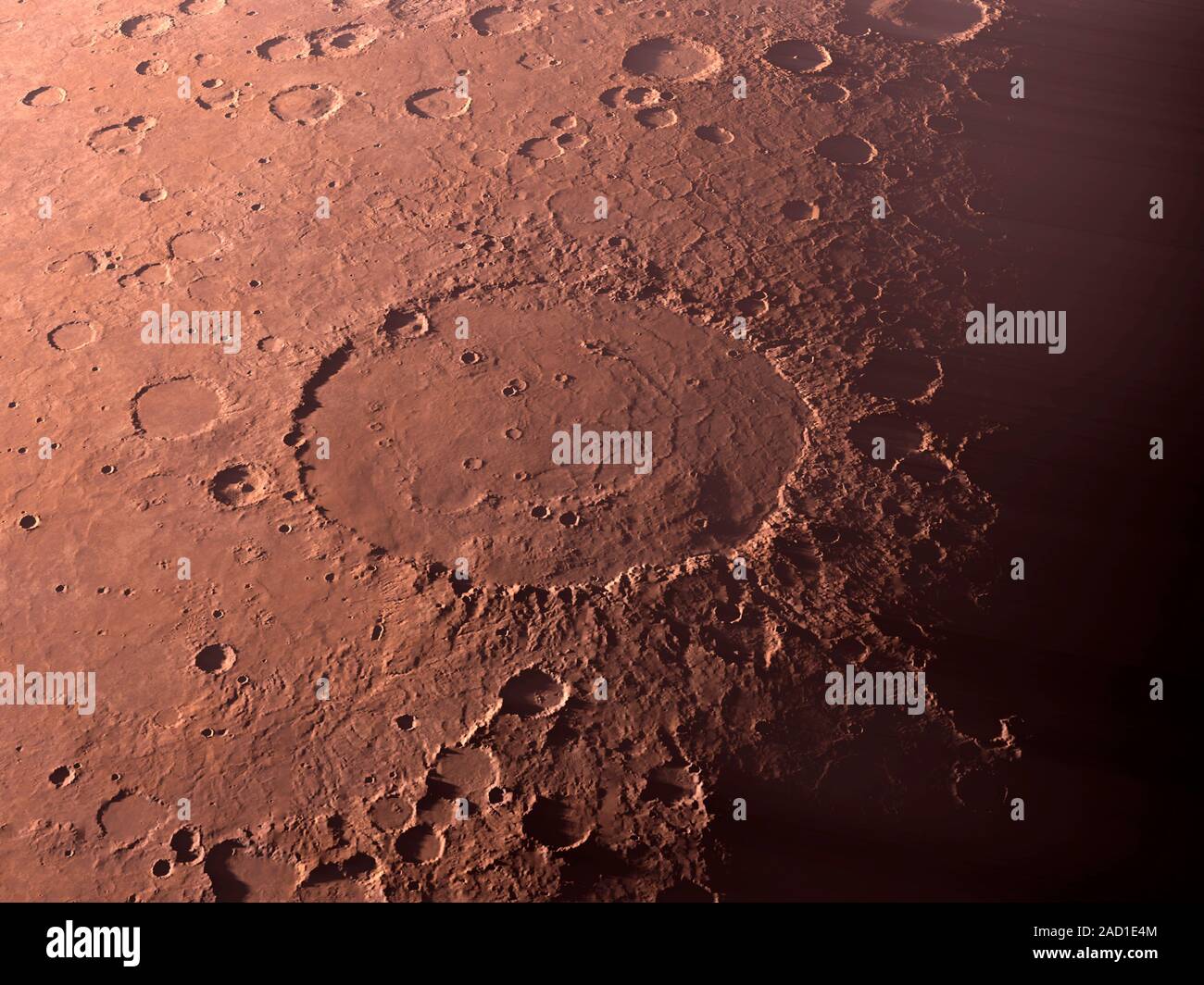 Schiaparelli Crater. Artwork of a view from space of a large impact ...