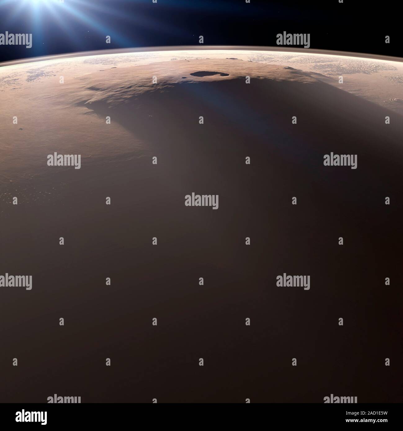 Olympus Mons. Computer artwork looking towards Olympus Mons, a massive ...