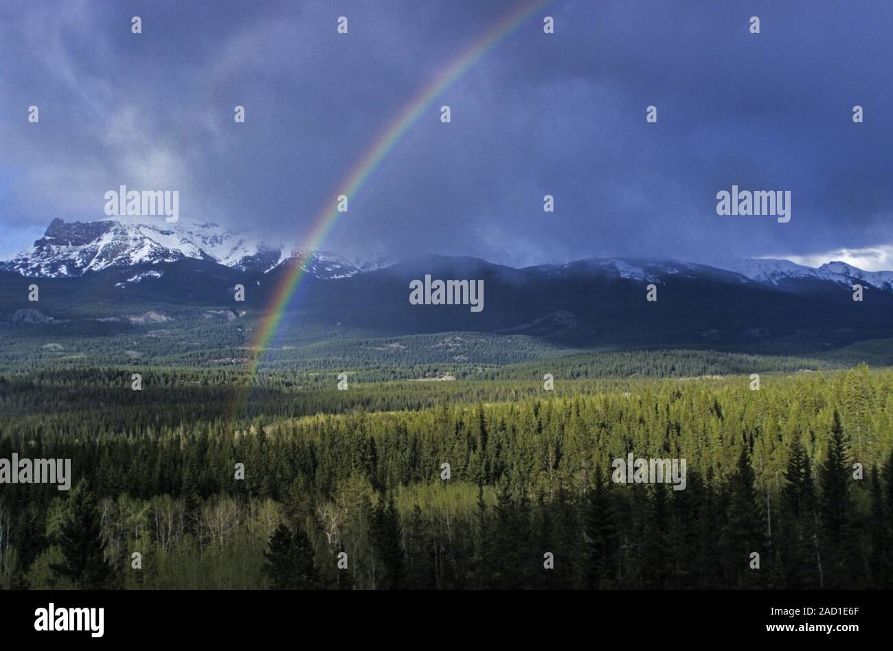 Rainbow in front of the Maligne Range / Jasper National Park Stock ...