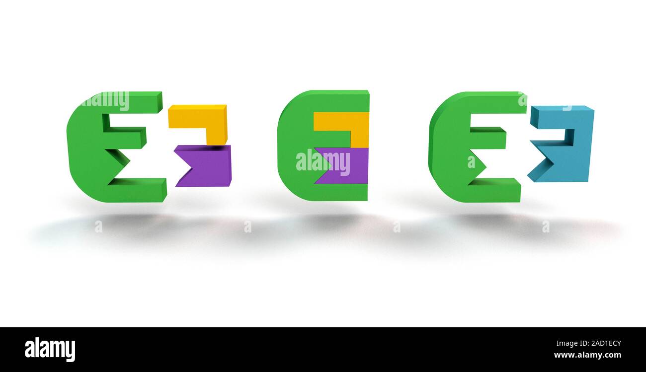Enzyme action. Computer illustration showing how an enzyme (green ...
