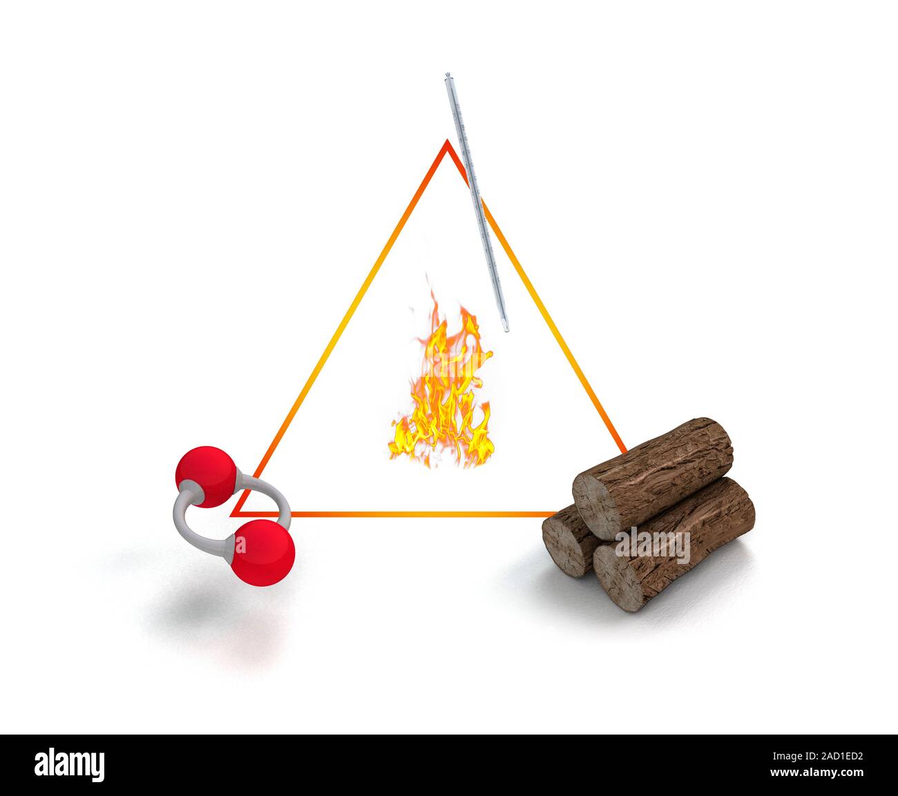 Fire triangle, computer illustration. The fire triangle, or combustion ...