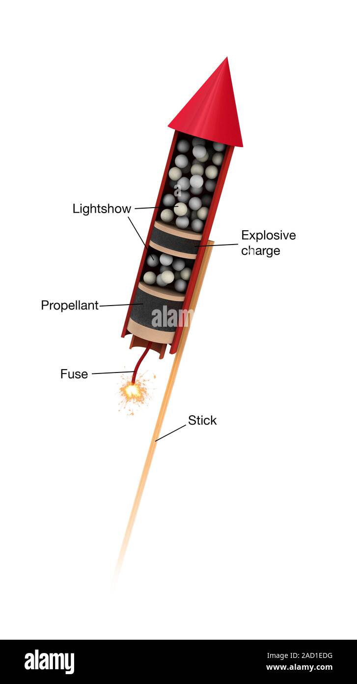 Firework structure. Computer illustration showing the structure of a ...