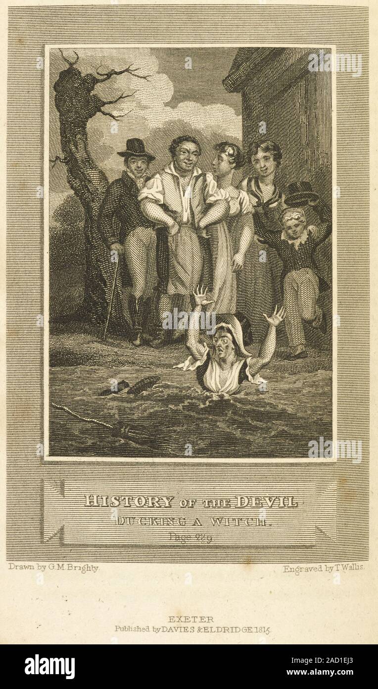 Ducking a witch. Historical illustration of a woman being ducked in ...