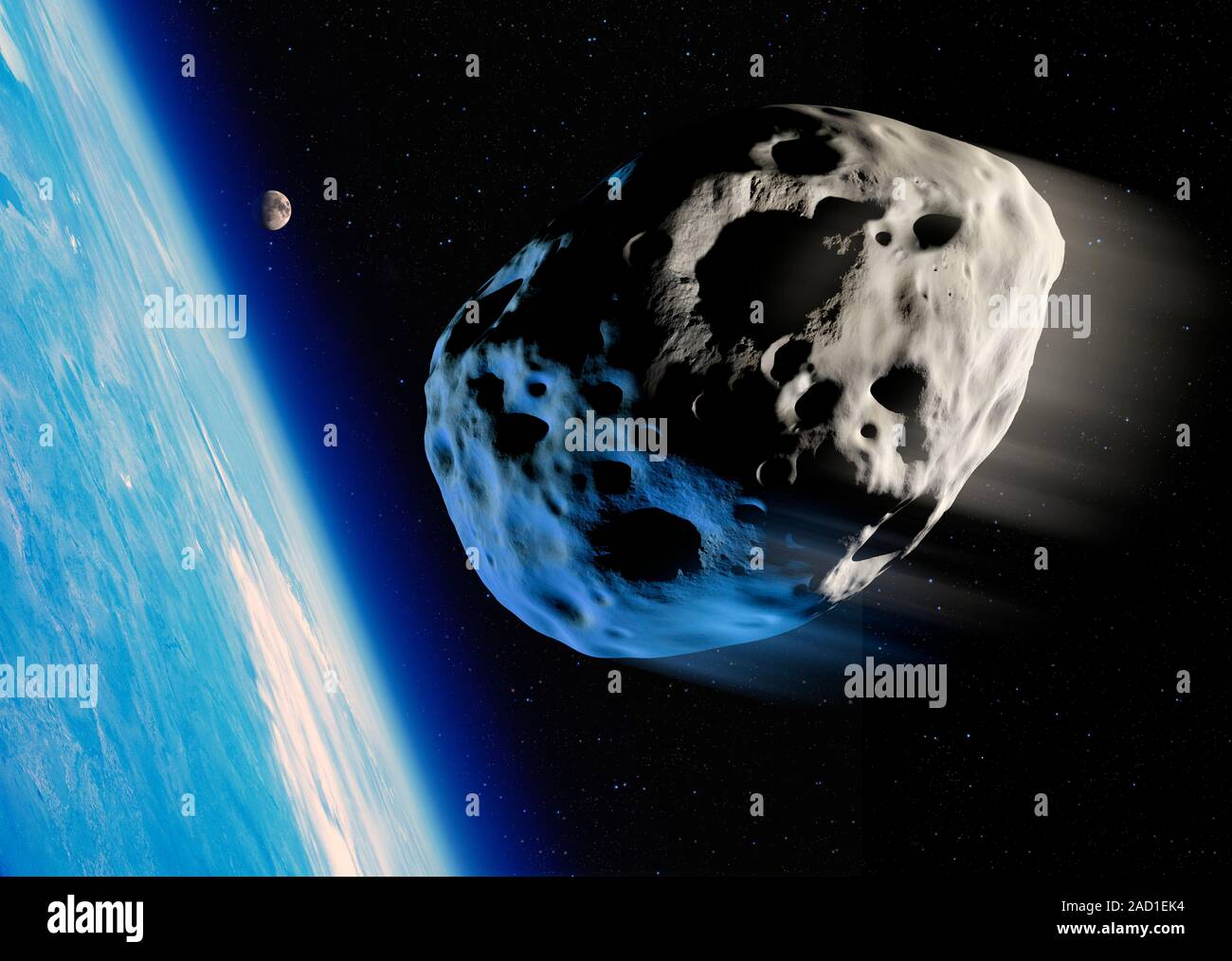 Asteroid approaching Earth. Computer illustration of an asteroid ...