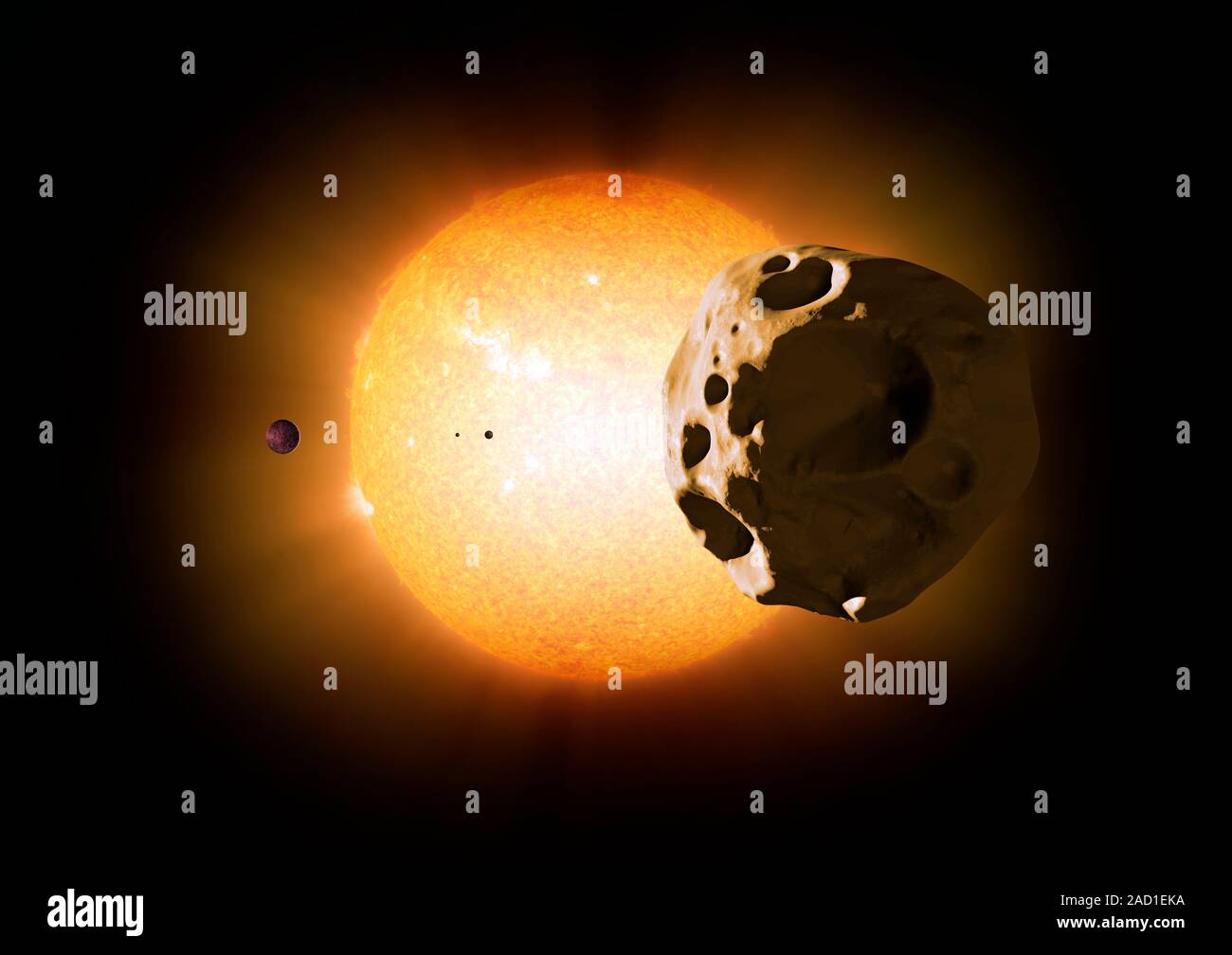 Alien planetary system. Computer illustration of an extrasolar star ...