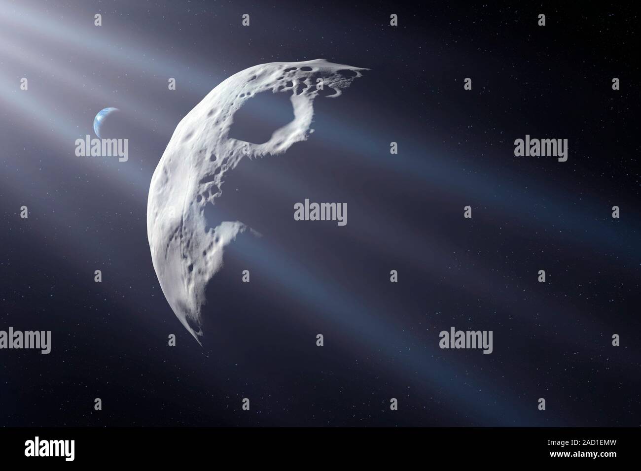 Asteroid approaching Earth. Computer illustration of a large asteroid ...