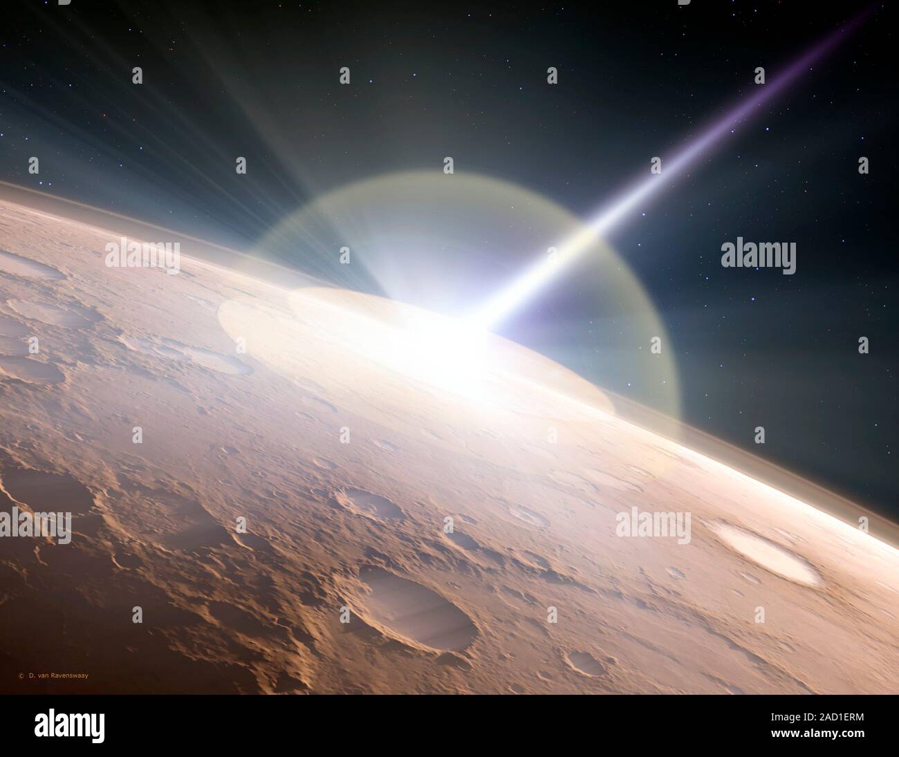 Comet colliding with Mars, computer illustration Stock Photo - Alamy