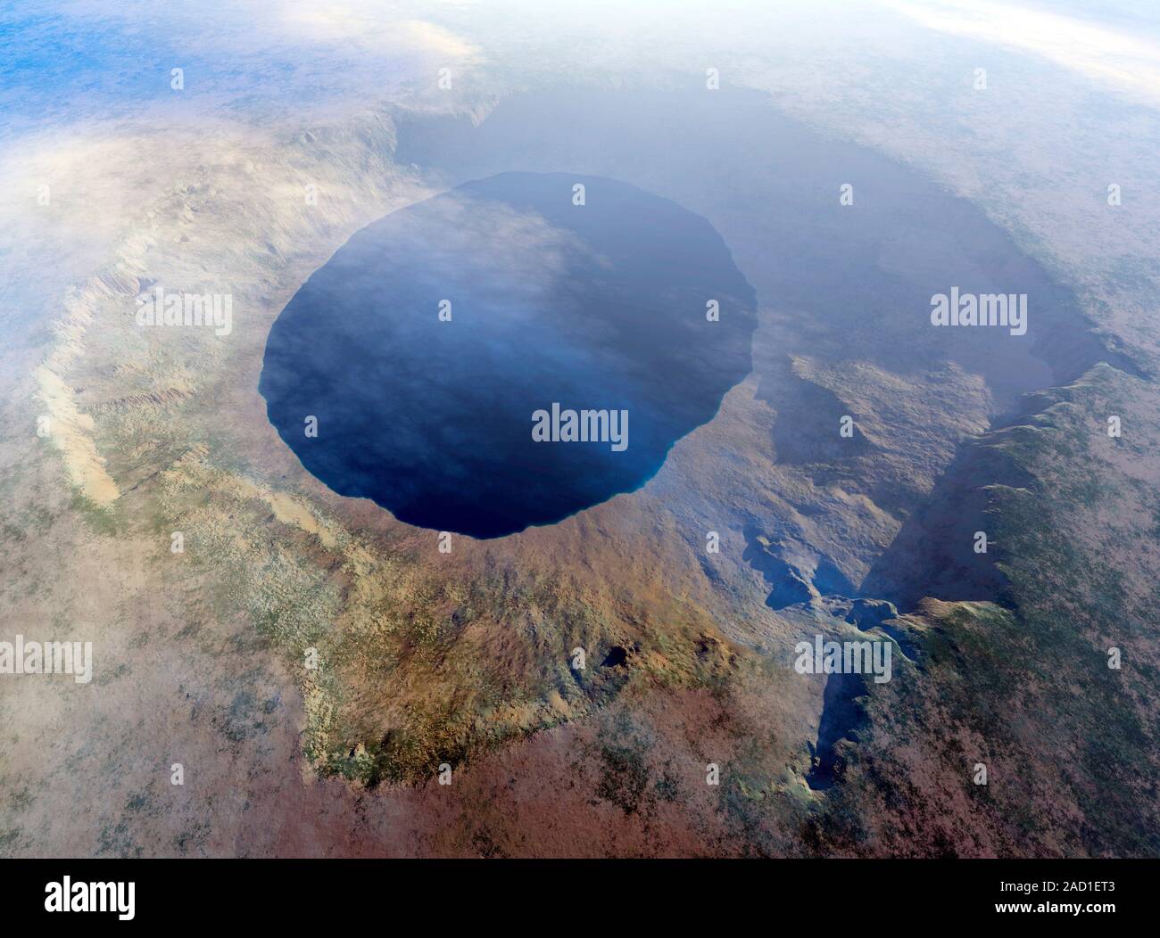 Ries crater. Computer illustration of an aerial view of the Nordlinger ...