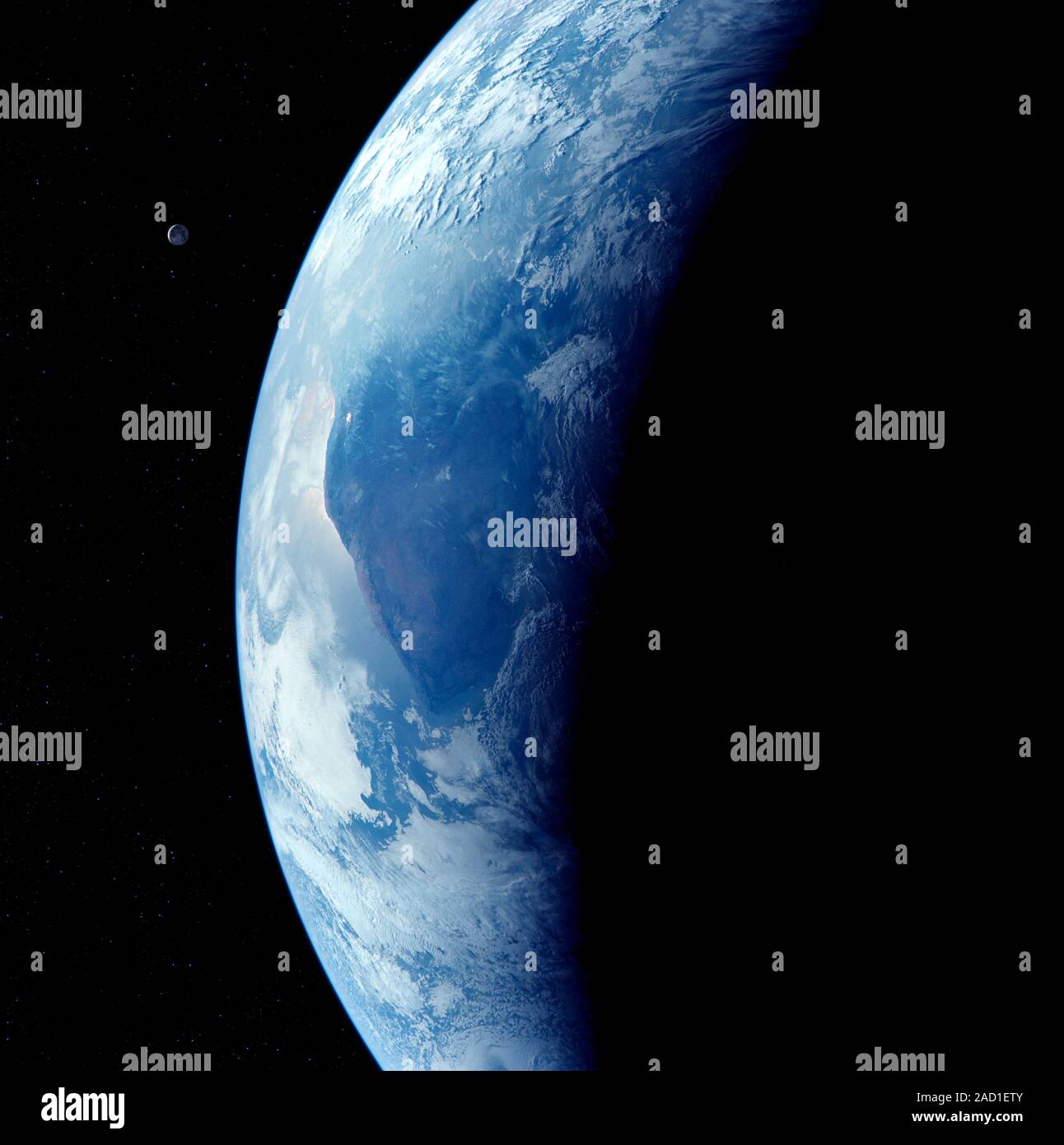 Earth and Moon from space. Computer illustration of the Earth and Moon ...