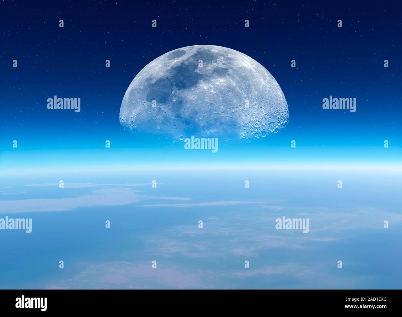 Moonrise over Earth. View across the Earth's outer atmosphere towards ...