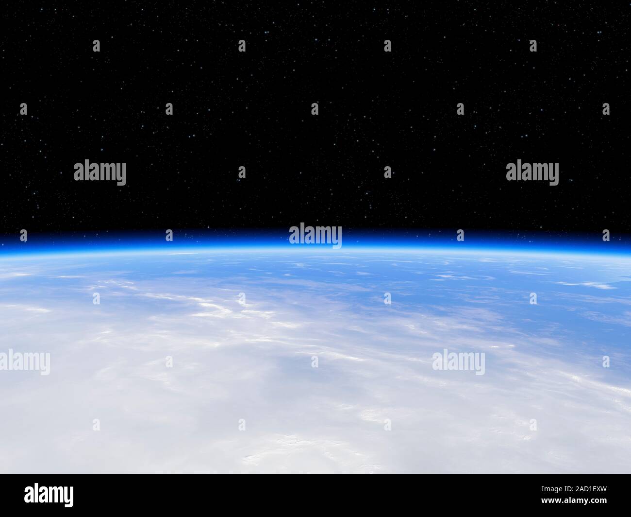 Earth's atmosphere from orbit. Computer illustration of Earth's outer ...