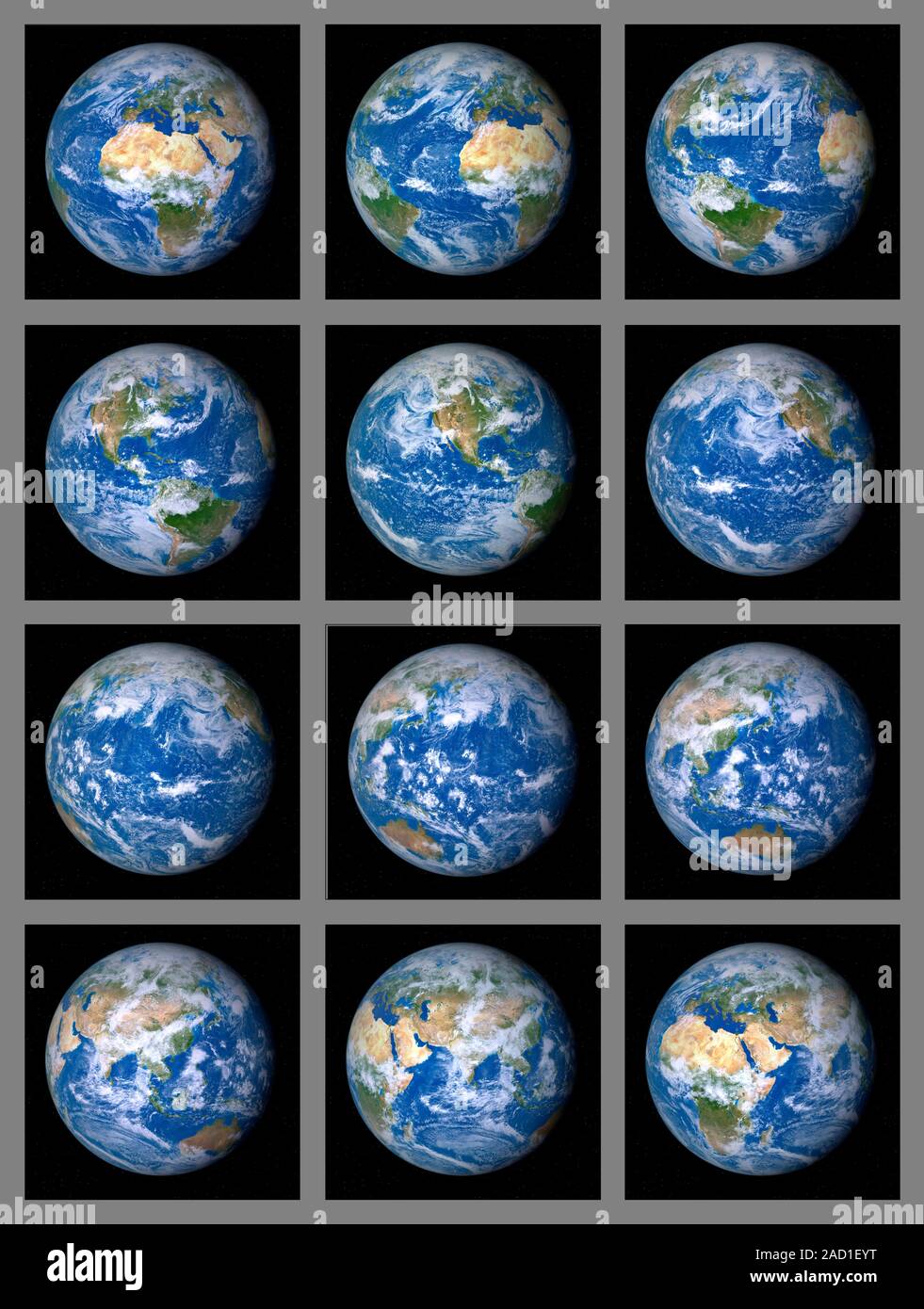 Earth's rotation. Images showing twelve views of the Earth as it ...