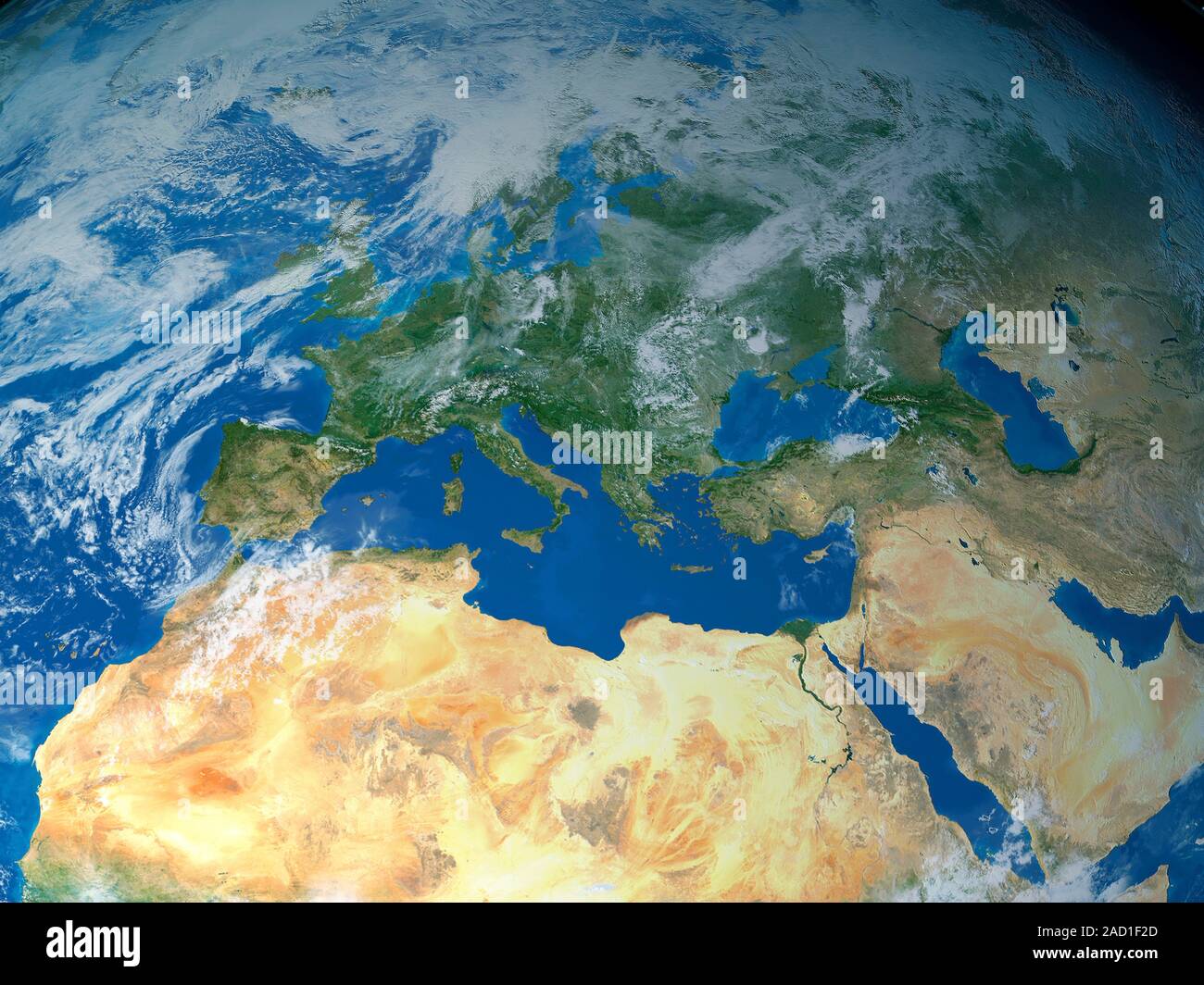 Europe from space. Computer illustration of the Earth as viewed from ...