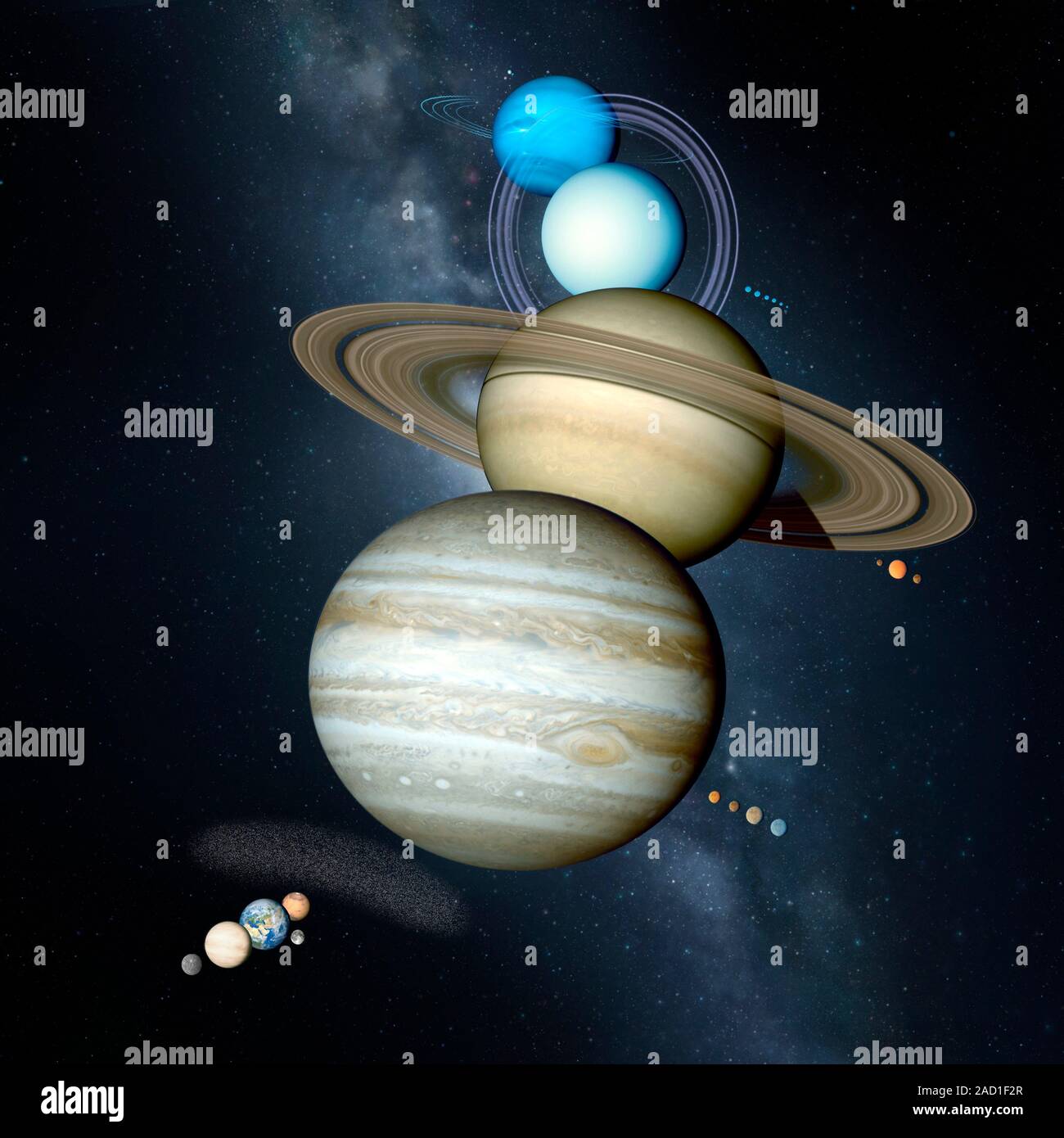 Planets size comparison. Computer illustration comparing the sizes of ...