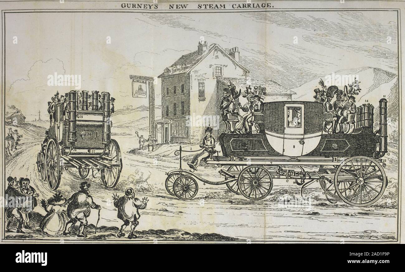 Gurney's steam carriage. 19th Century illustration showing the first ...