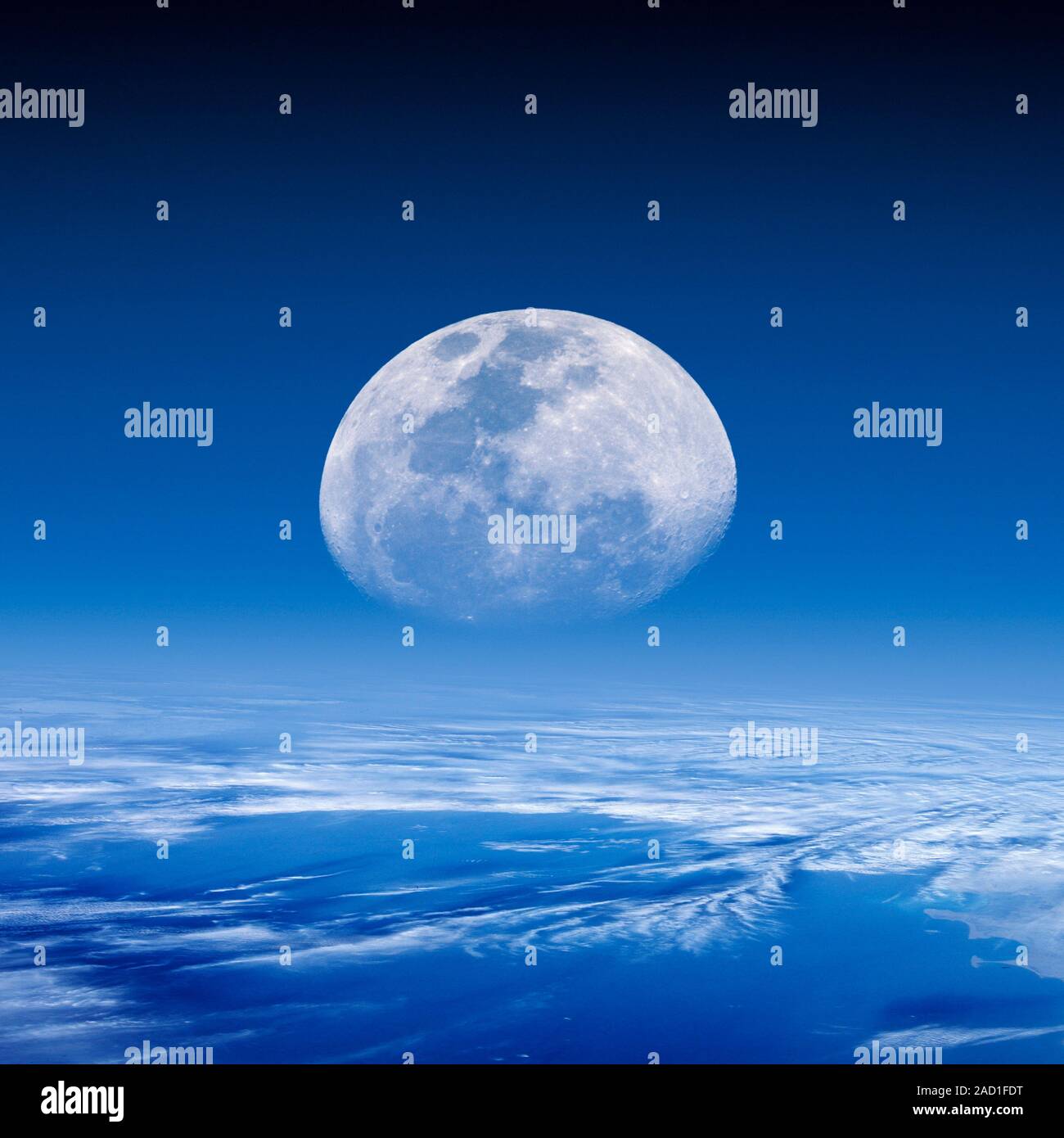 Moon over the Earth. View across the Earth's outer atmosphere towards ...