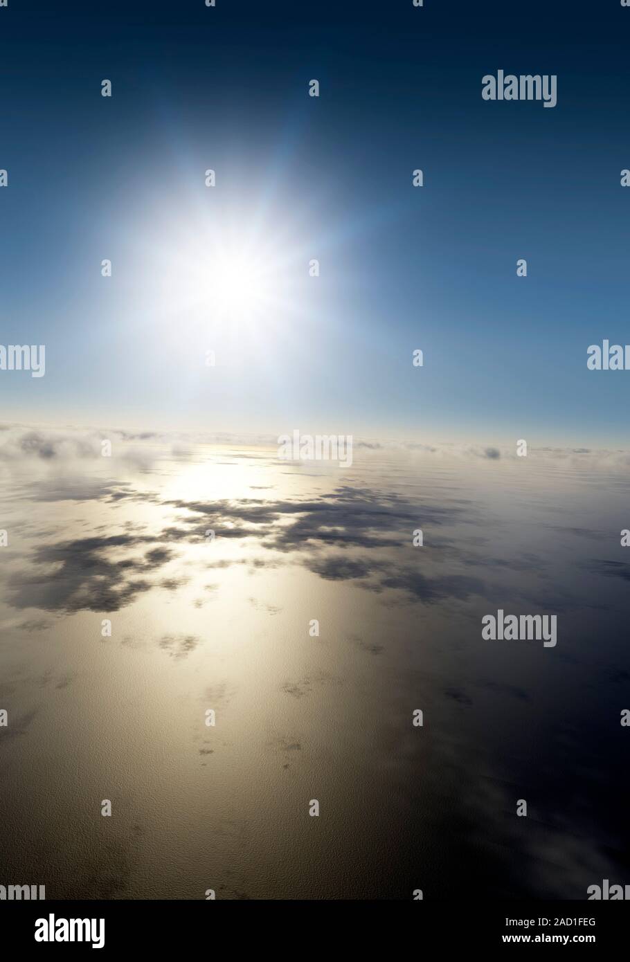 Sun over the Earth. View across the Earth's atmosphere towards the Sun ...