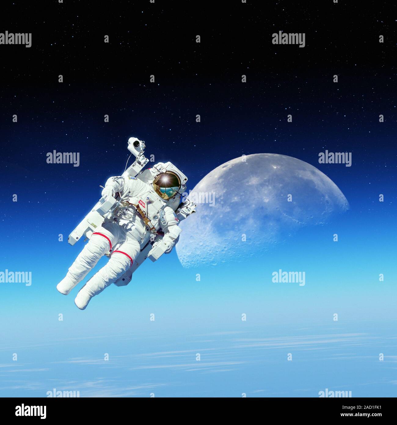 Space-walk. Composite image of an astronaut using a Manned Manoeuvring ...