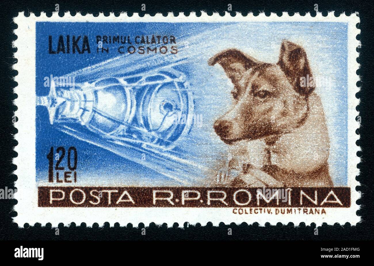 Laika space dog commemorative stamp. Russian postage stamp ...