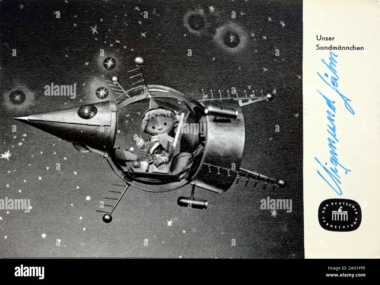 Illustration of the Sandman travelling through space in a rocket. The ...