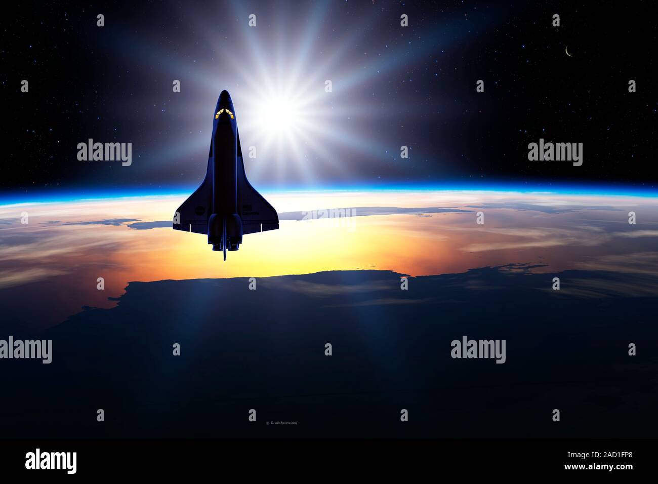 Space shuttle in orbit. Computer illustration of NASA's Space Shuttle ...