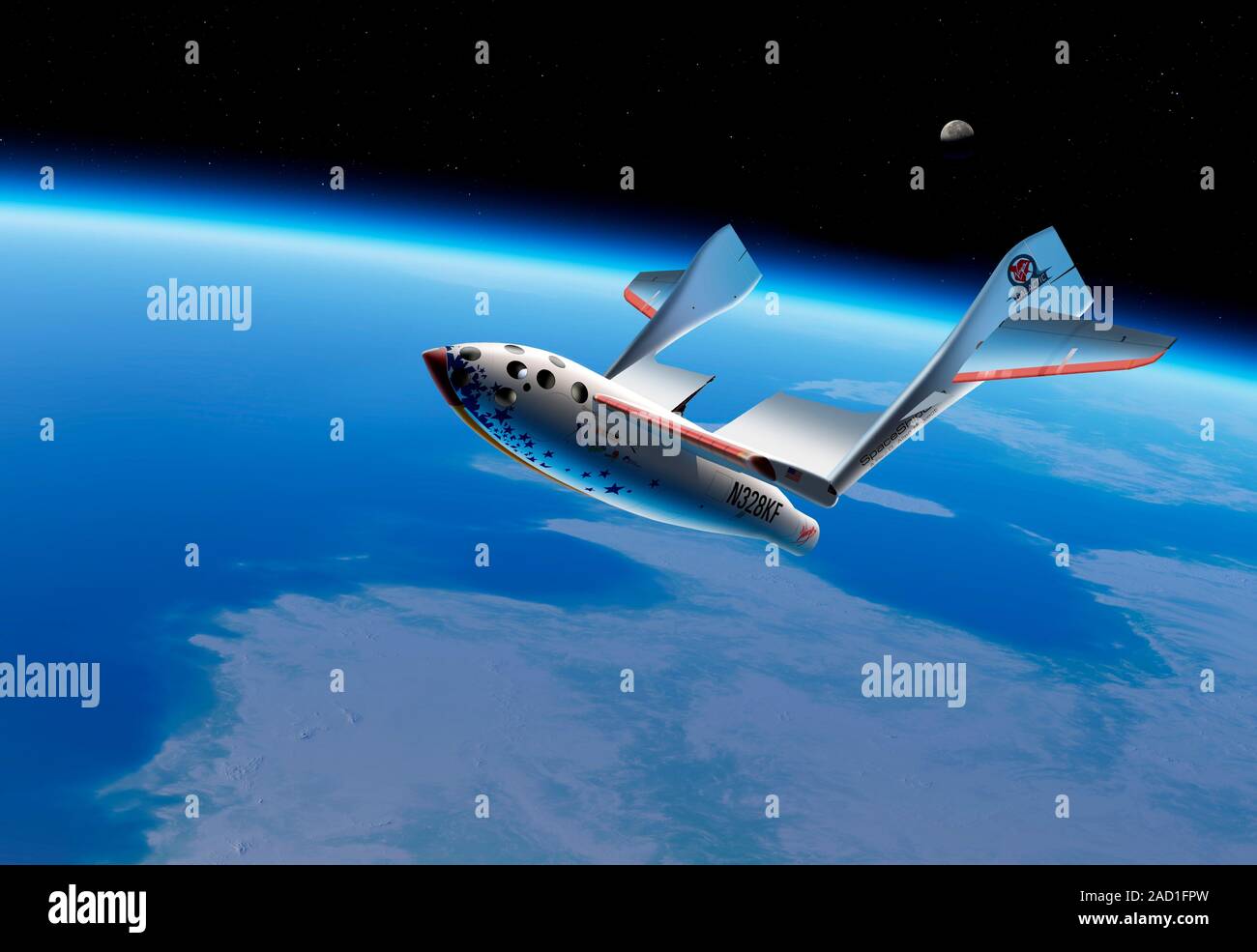 SpaceShipOne in orbit. Computer illustration of the privately-funded ...