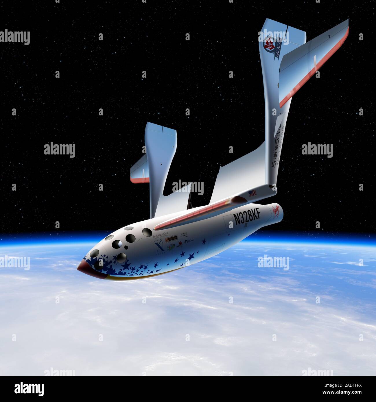 SpaceShipOne in orbit. Computer illustration of the privately-funded ...