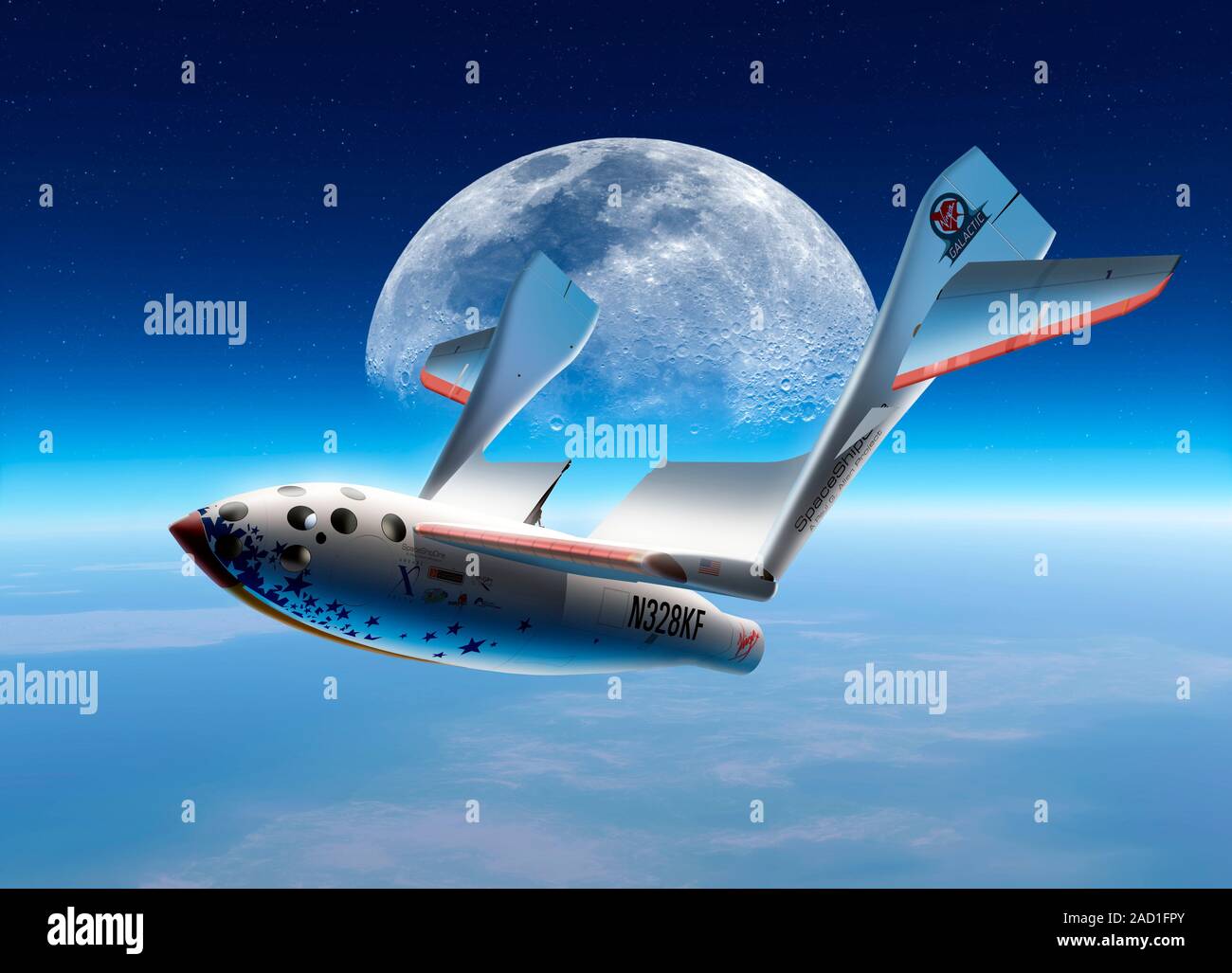 SpaceShipOne in orbit. Computer illustration of the privately-funded ...