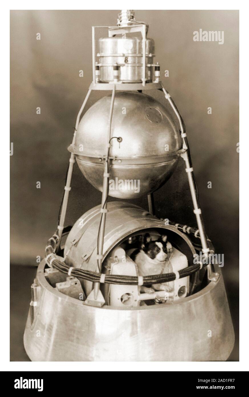 Sputnik 2. Scale model of the Soviet Sputnik 2 spacecraft. Sputnik 2 ...