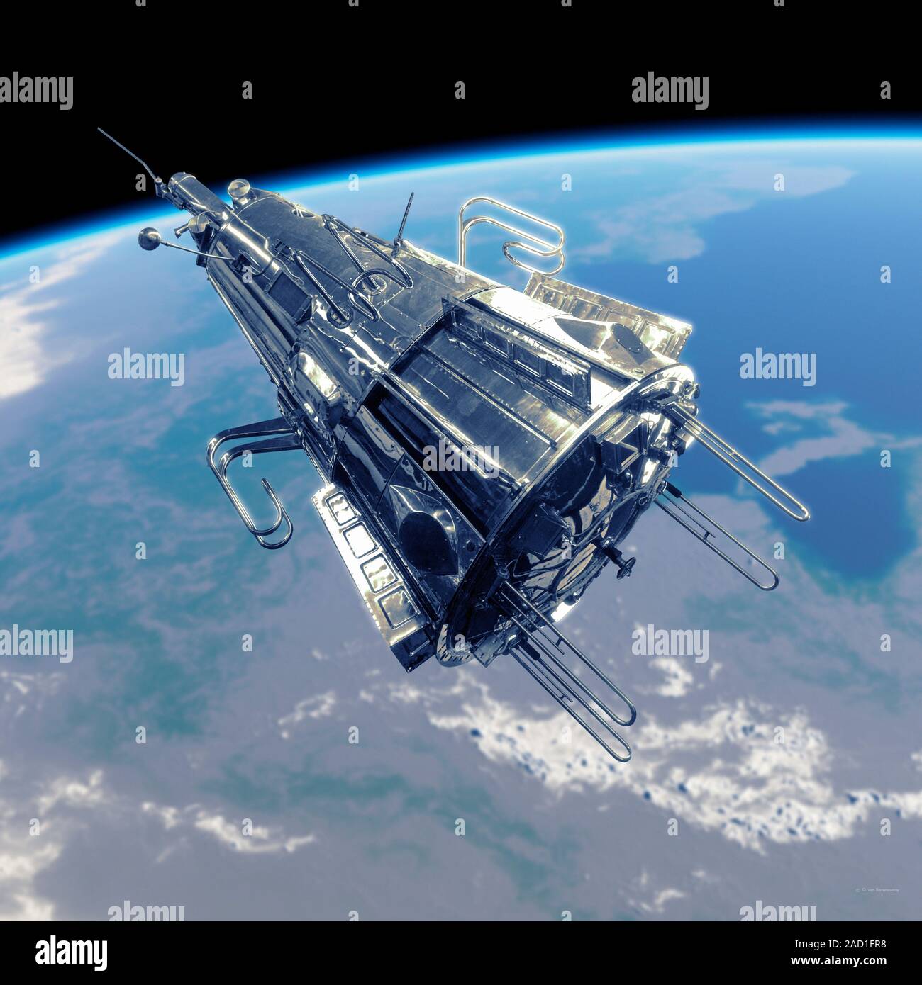 Sputnik 3 in orbit. Computer illustration of the Soviet satellite ...