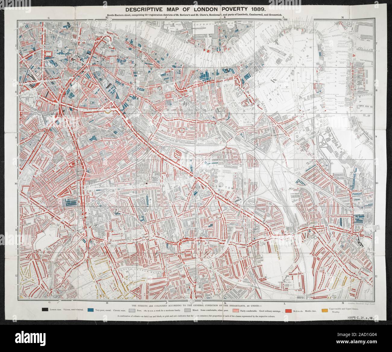 19th century poverty map of London. Map entitled 'Descriptive map of ...