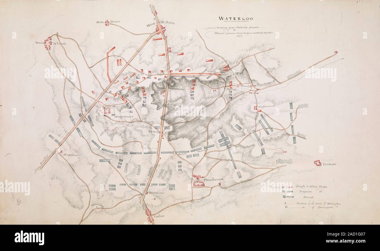 Plan of the Battle of Waterloo. Illustration of a plan of the battle ...