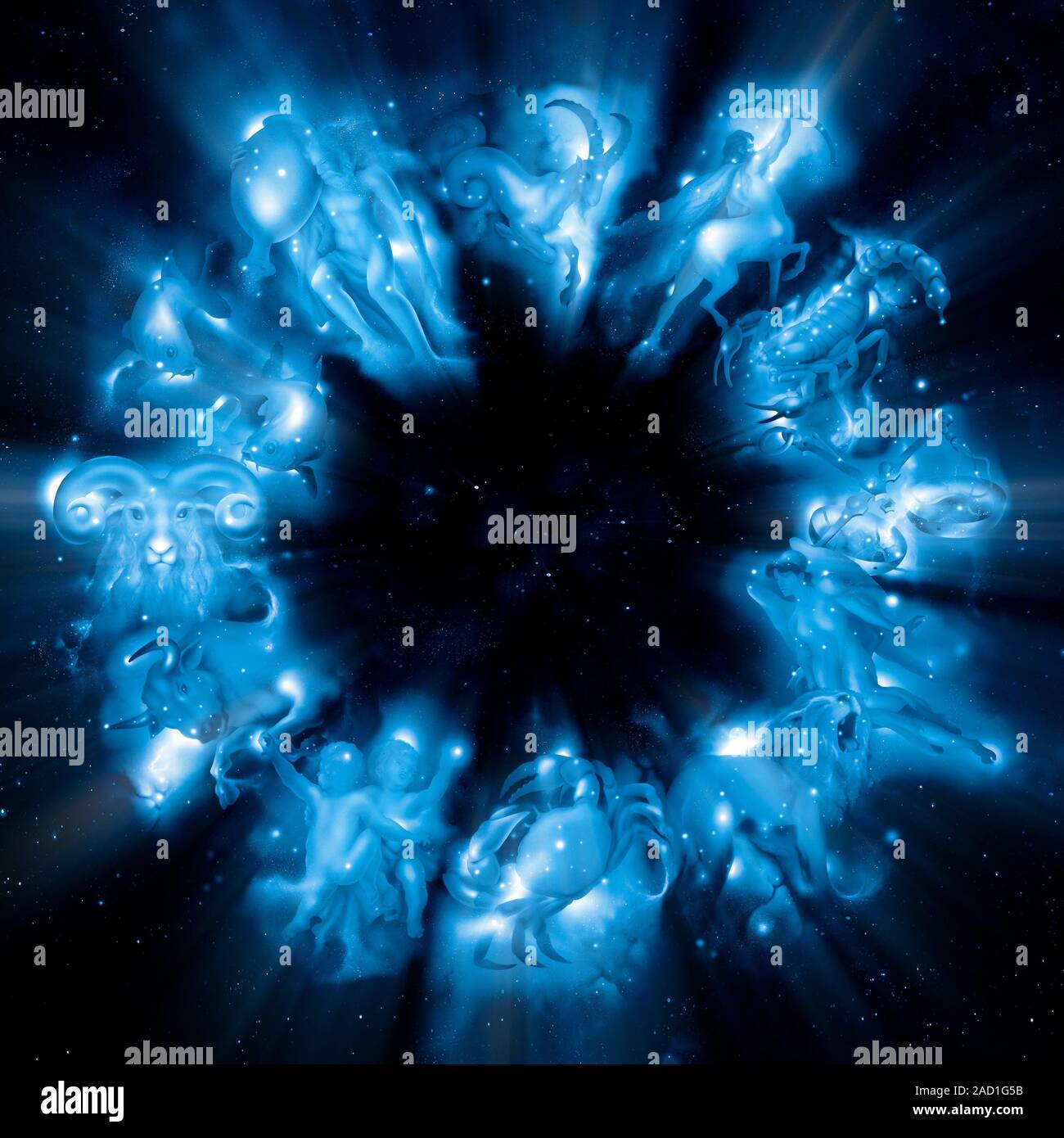 Signs of the Zodiac, computer illustration of the twelve signs of the ...