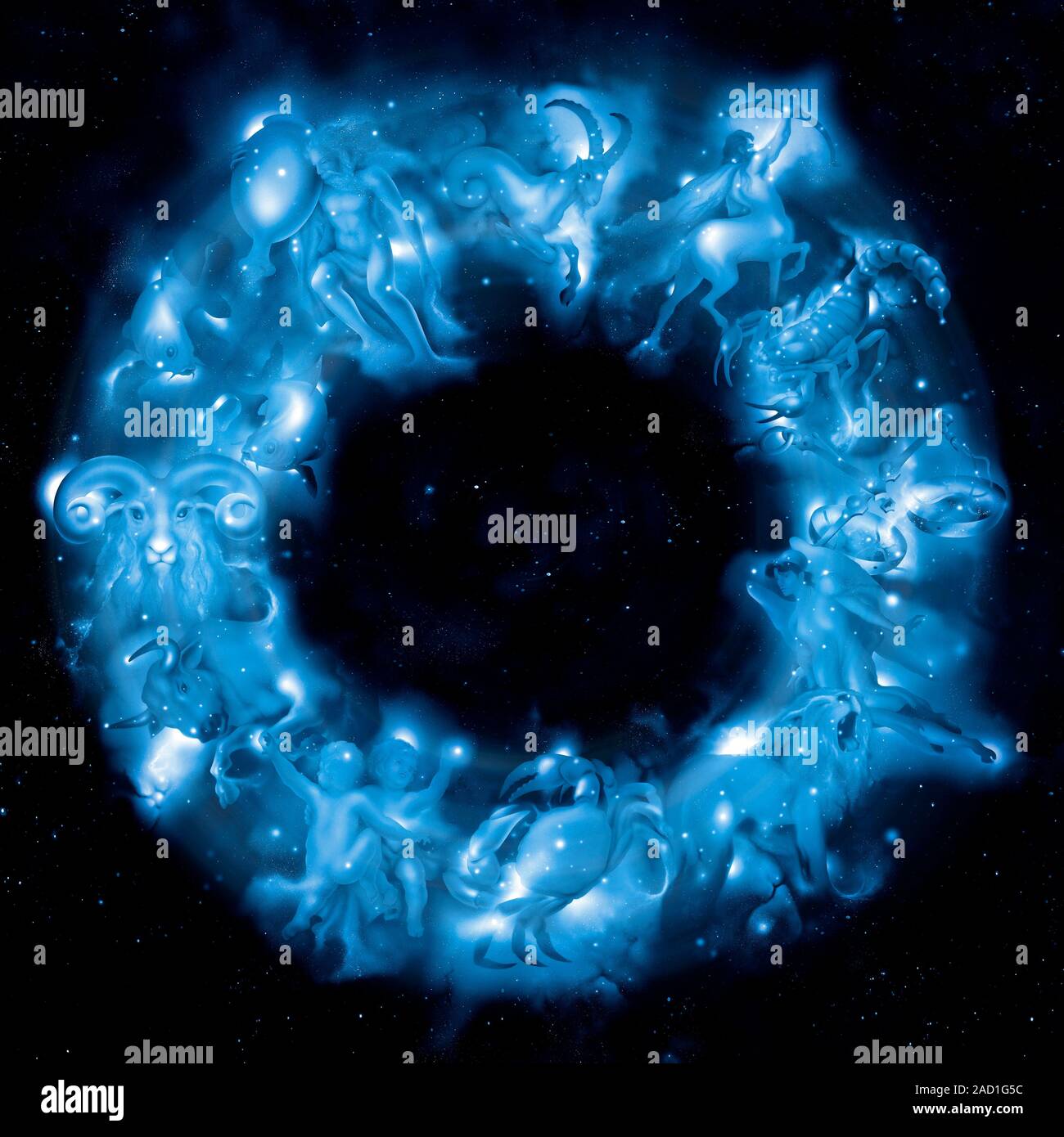 Signs of the Zodiac, computer illustration of the twelve signs of the ...