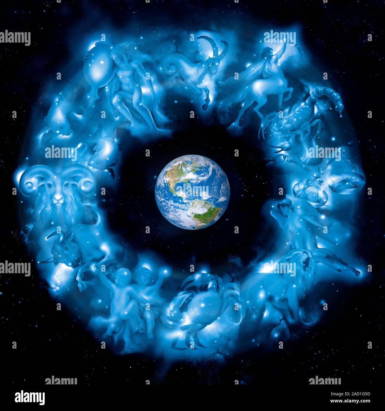 Signs of the Zodiac, computer illustration of the twelve signs of the ...