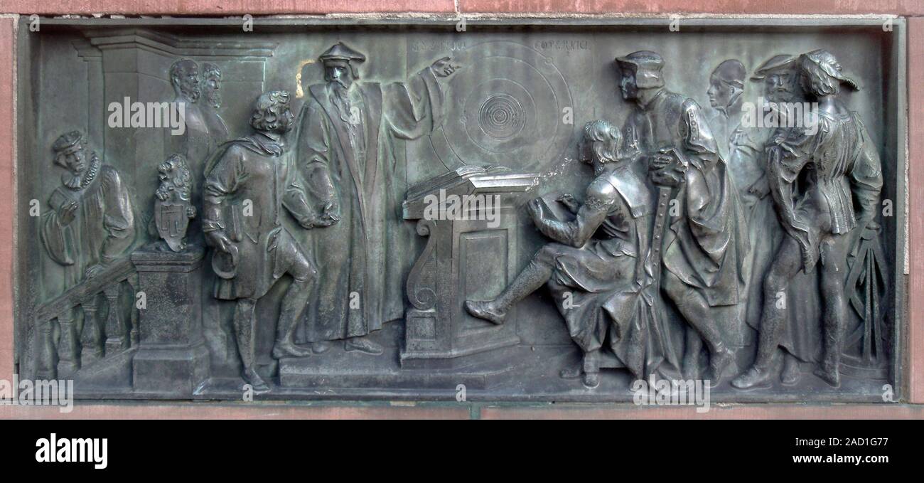 Copernicus presenting his theory. Bas relief showing the Polish ...