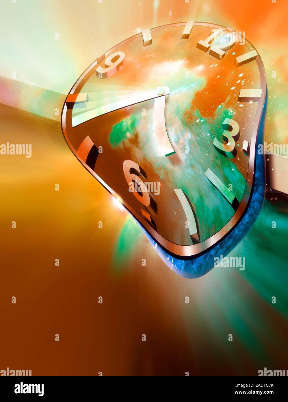 Time warp, conceptual image. Computer illustration of a warped clock ...