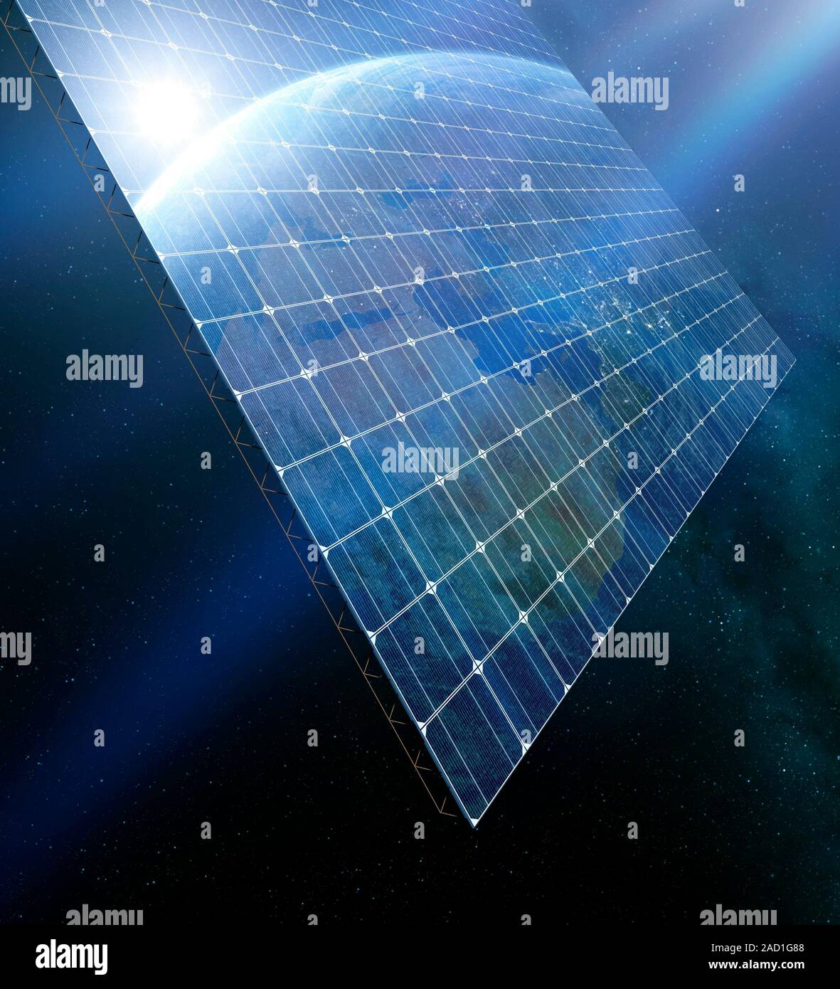 Solar power station in space. Computer illustration of an array of ...
