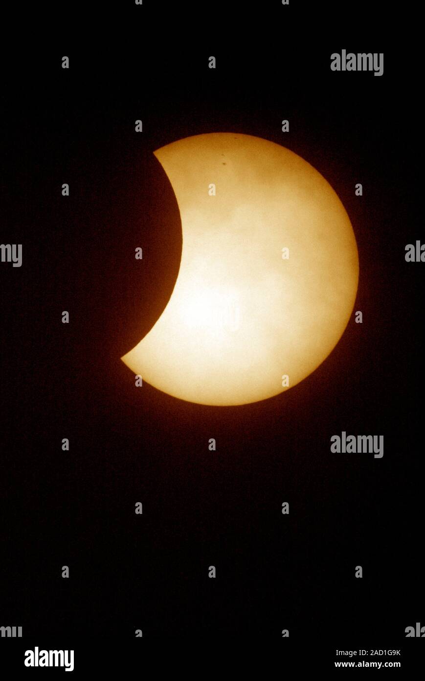 Partial solar eclipse. View of the Sun during a partial solar eclipse ...