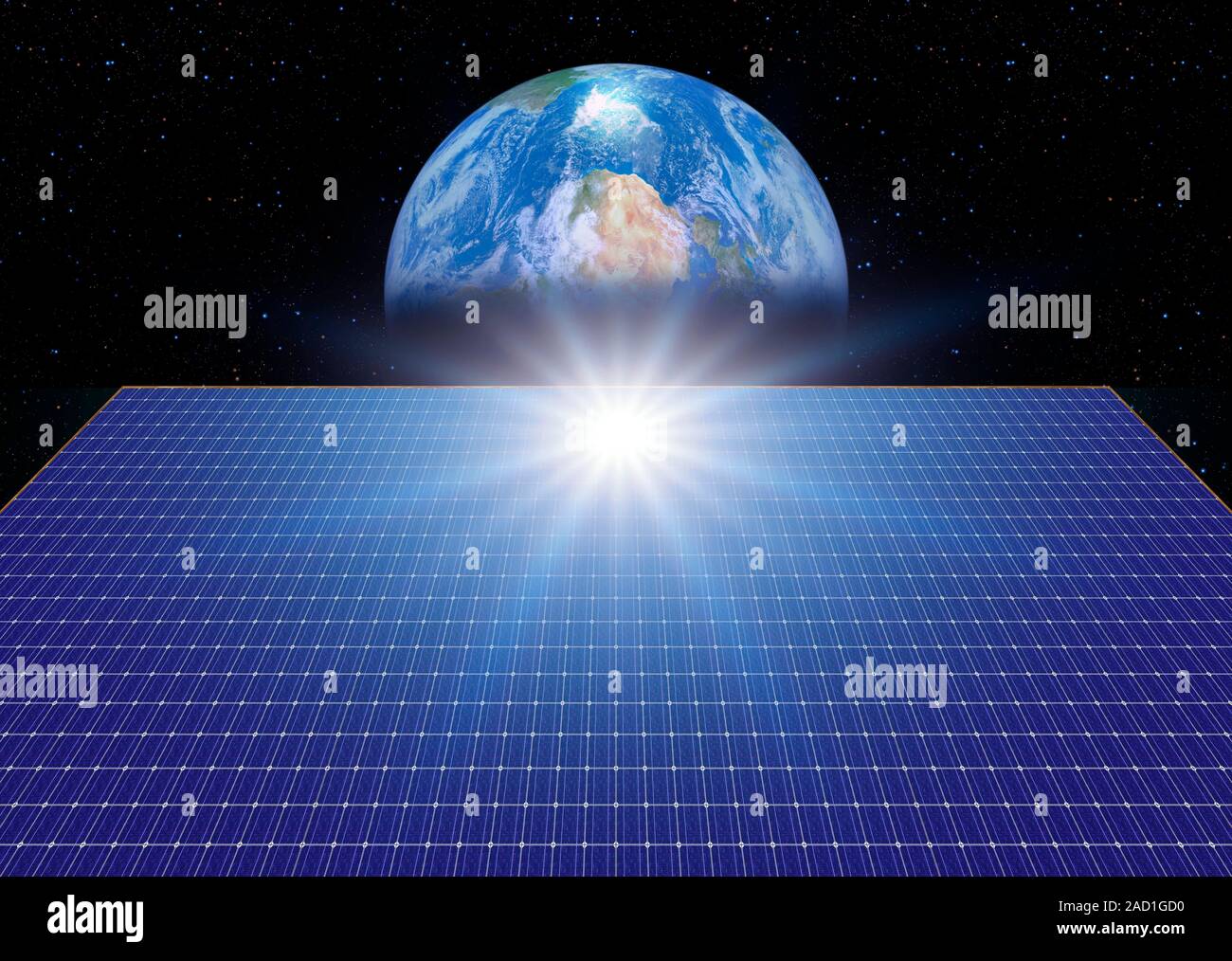 Solar power station in space. Computer illustration of an array of ...