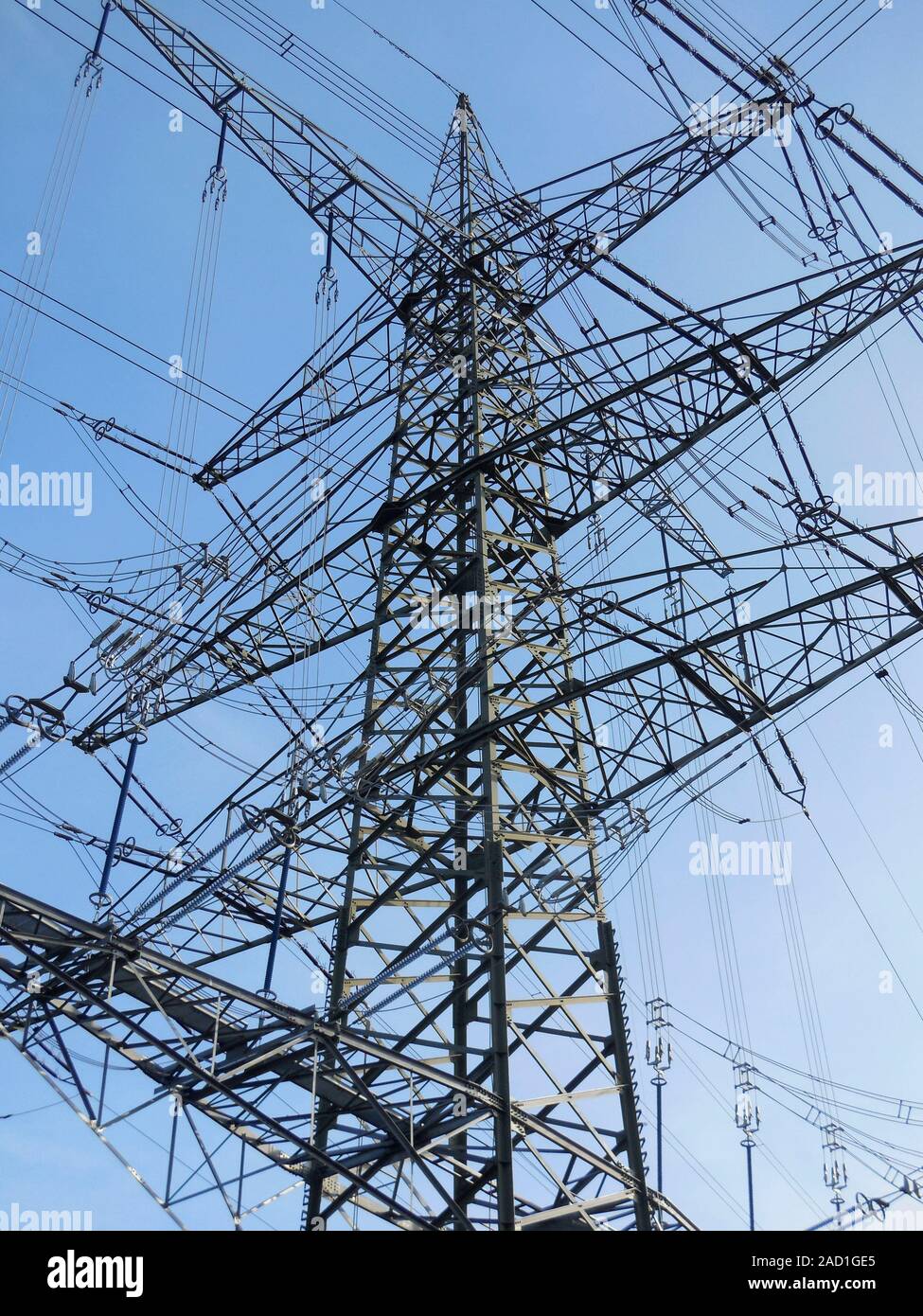 Power lines. Electricity transmission tower (pylon) and power lines ...