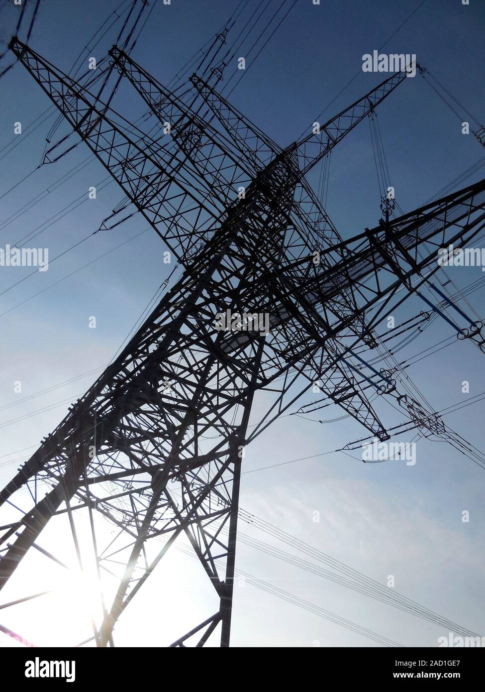 Power lines. Electricity transmission tower (pylon) and power lines ...