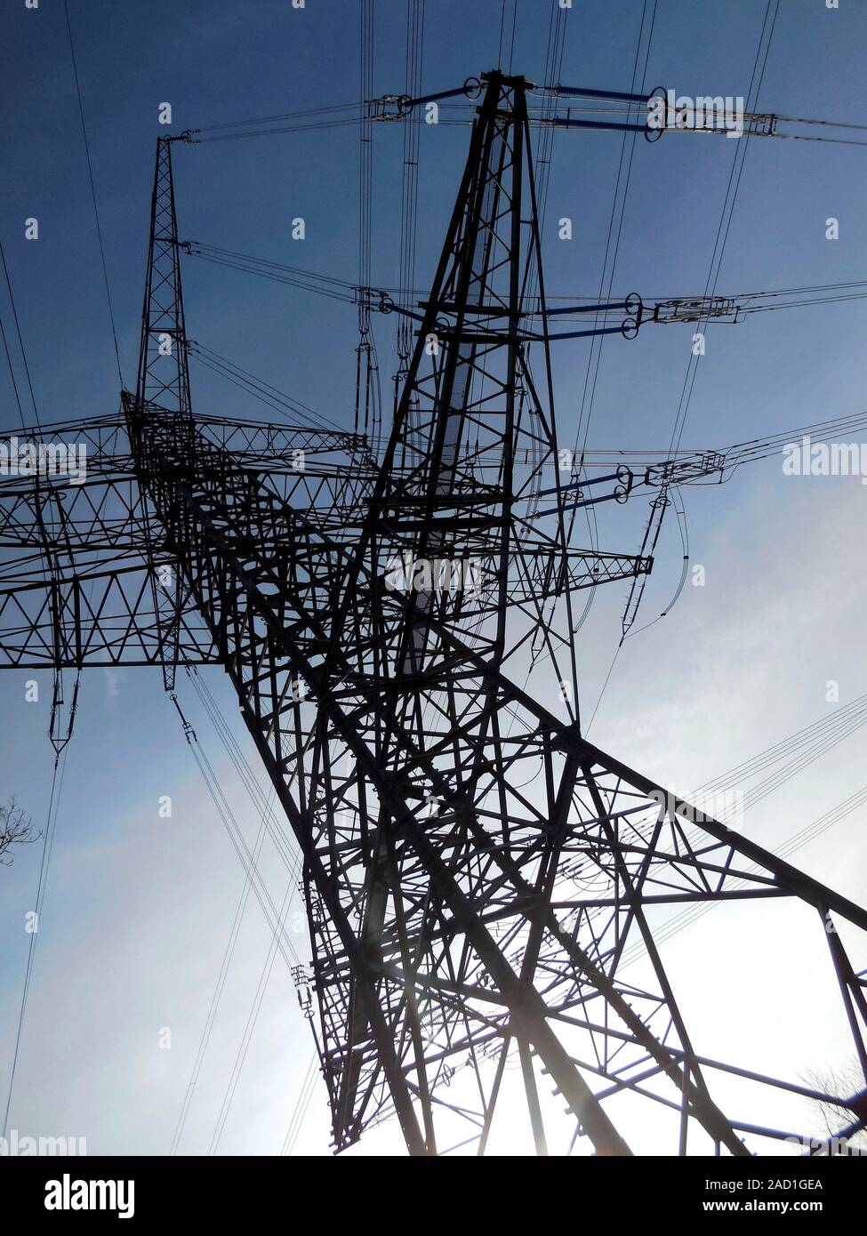 Power lines. Electricity transmission tower (pylon) and power lines ...