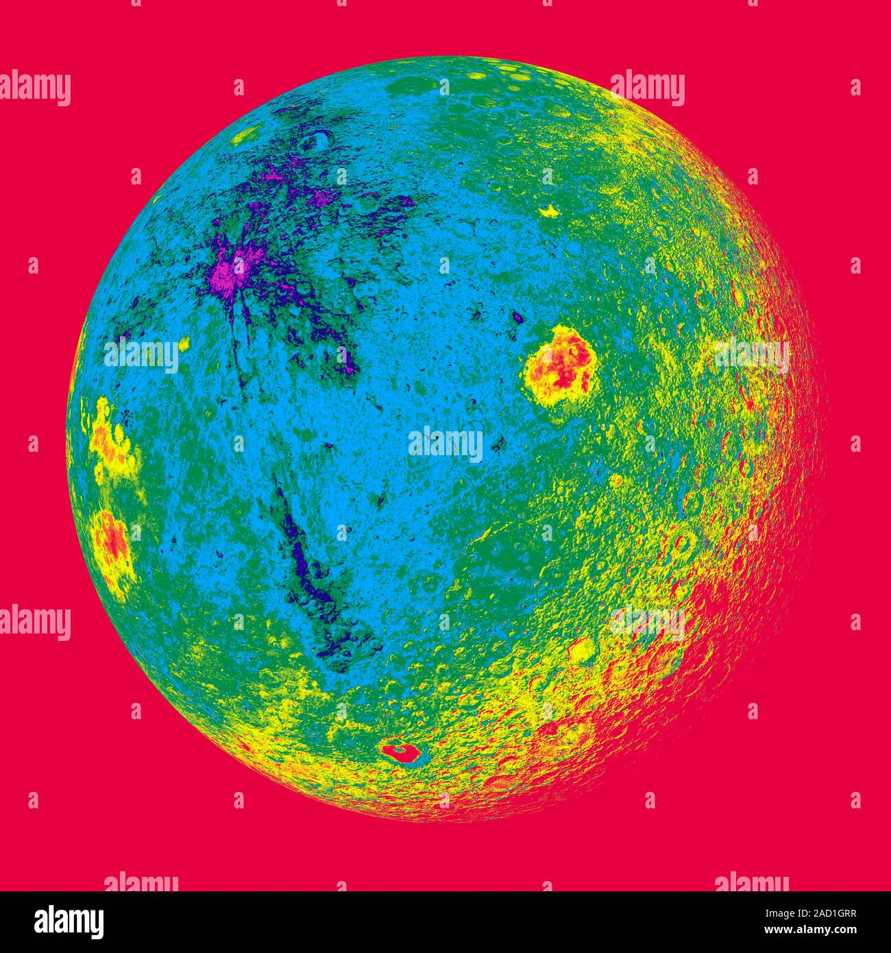 Far side of the moon. False-colour image of the far side of the moon ...